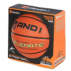 AND1 Xcelerate Rubber Basketball: Game Ready, Official Regulation Size 7 (29.5”) Streetball, Made for Indoor/Outdoor Basketball Games- Classic Collection (Orange)