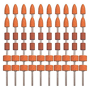 SHITIME 60 Pack Grinding Stone Set 1/8" Shank, Sanding Drill Bit for Rotary Tool Flap Wheel for Grinding, Polishing, Deburring Ferrous Metal, 2 Shaped and 3 Sizes(Orangage, Aluminum Oxide)