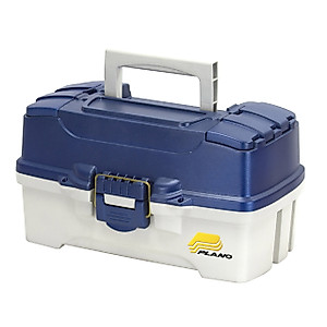 Plano 2-Tray Tackle Box with Dual Top Access, Blue Metallic/Off White, Premium Tackle Storage, 620206, One Size & Flambeau Outdoors 6382TB 2-Tray - Classic Tray Tackle Box - Blue/Gray