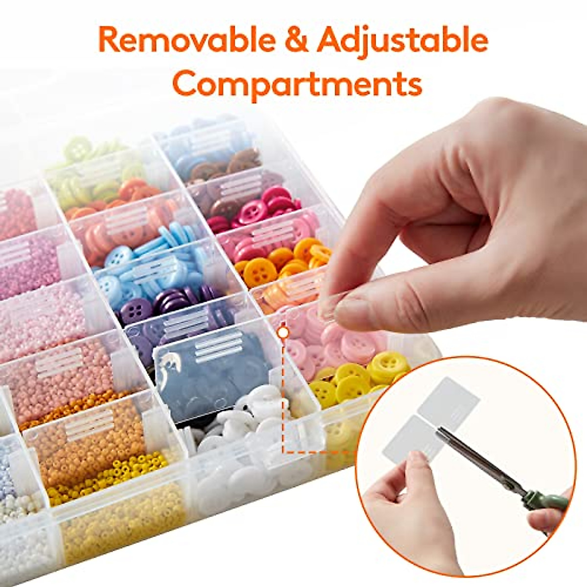 Lifewit 2 Pack 36 Grids Clear Stackable Plastic Organizer Storage Box Container with Adjustable Dividers for Beads, Art DIY, Crafts, Jewelry, Fishing Tackle with 5 Sheet Label Stickers