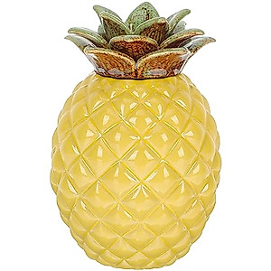 BESTonZON Ceramic Tea Jar Pineapple Shape Tea Tins Containers with Leaf Lid Porcelain Tea Pot Coffee Sugar Storage Canisters Empty Food Storage Jar for Home Kitchen Counter Yellow