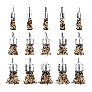 15 Pack Brass Coated Wire Brush Wheel & Cup Brush Set with 1/4-Inch Shank, Rocaris 3 Sizes Coated Wire Drill Brush Set Perfect For Removal of Rust/Corrosion/Paint