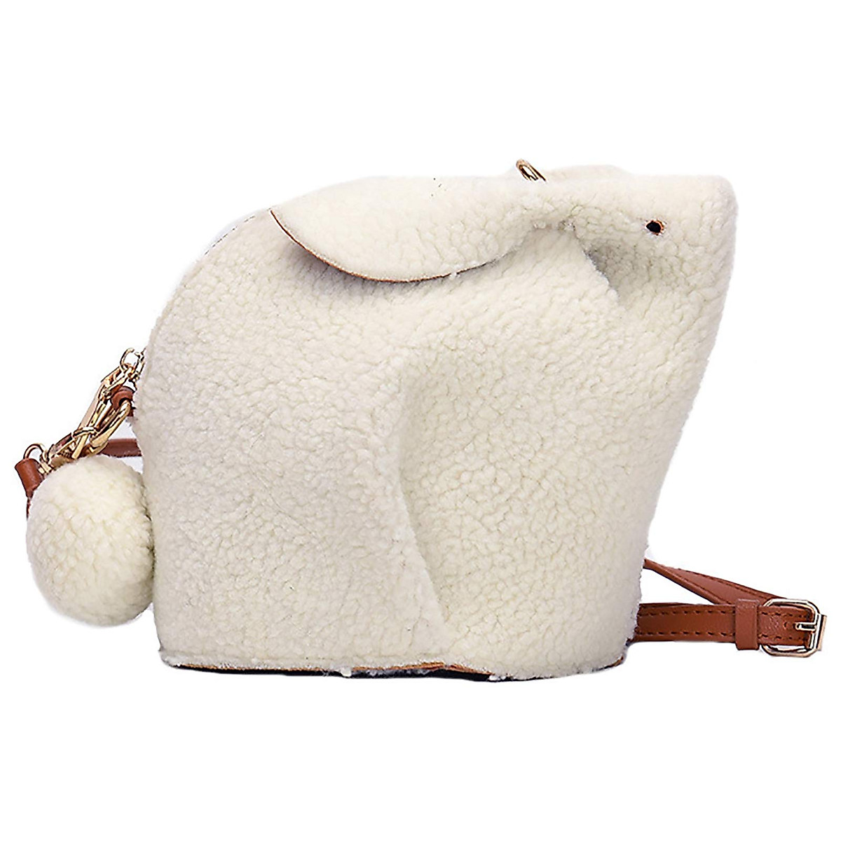 QZUnique Rabbit Shape Handbag Women's Lovely Plush Toy Crossbody Bag Rope Strap Shoulder Bag