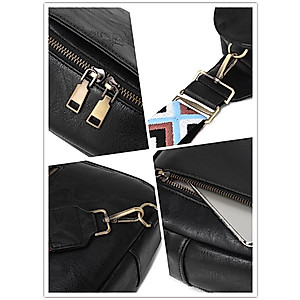 WSRYDJDL Women Chest Bag Sling Bag Small Crossbody PU Leather Satchel Daypack Shoulder backpack for traveling hiking Cycling (Black LG)