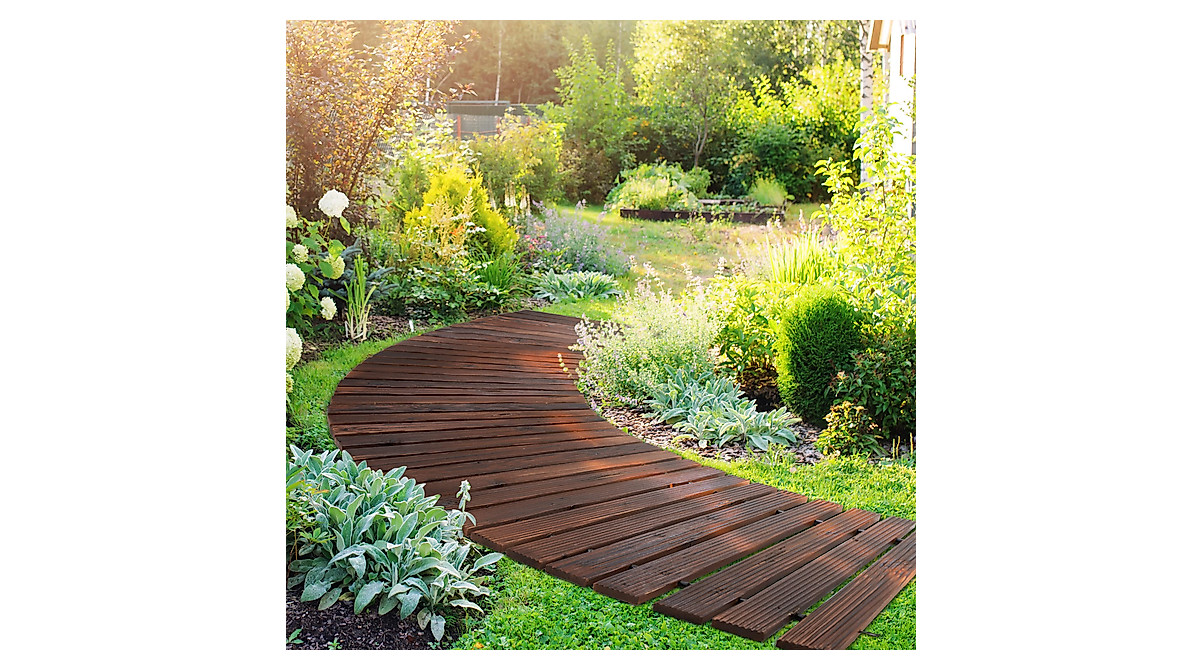Dragosum 8FT Wooden Garden Pathway Curved Walkway for Outdoor Use