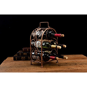 Asian Home 5 Bottle Desktop Wine Rack Freestanding Countertop Bottle Holder for Wine Storage, Metal, Copper Colored