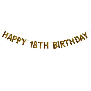 HAPPY 18TH BIRTHDAY Banner for 18th Birthday Party Decorations Supplies Pre-strung No Assembly Required Gold Glitter Paper Garlands Banner Letters Gold Betteryanzi