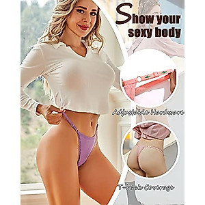FINETOO Adjustable G String Thongs for Women Cotton Underwear Low Rise T-back Sexy Tangas Lace Trim Breathable 6 Pack S-XL
