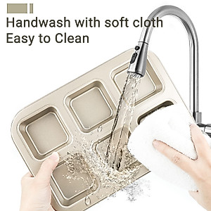 Beasea Brownie Pan, 1 Pack 6 Cavity Gold Nonstick Square Mini Brownie Muffin Cake Pan Cheesecake Cupcake Bakeware Carbon Steel Brownie Baking Tray 2x3 Individual Cutter Bakeware for Oven Baking