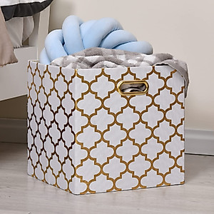 Fboxac Cube Storage Bins 13×13 Fabric Foldable Box with Handles, Collapsible Organization Basket Set of 4 Large Capacity Drawer for Closet Shelf Cabinet Bookcase Bedroom, Halloween Lantern White Gold