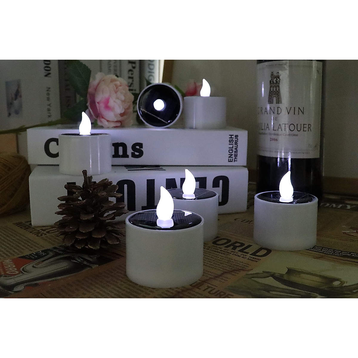 6pcs Solar Window Candles Outdoor Waterproof Flameless Flickering Led Tealights Solar Emergency Candles with Sensor Dusk to Dawn for Lantern Garden Camping Party Halloween Christmas Home Decor