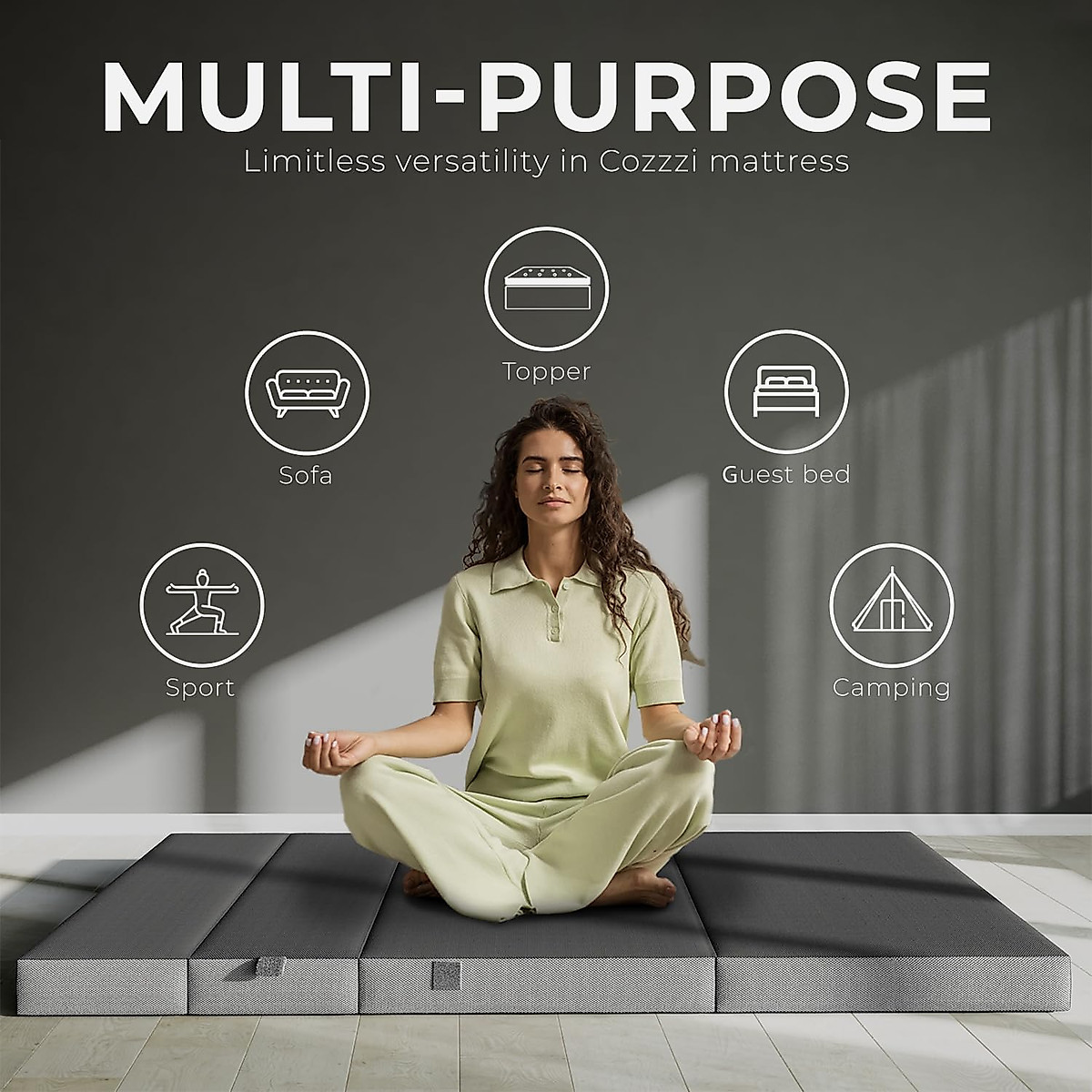 Cozzzi Foldable Mattress Queen Size for Floor and Traveling with Removable Cover - Lightweight and Portable Folding Mattress for Adults & Kids - Compact and Easy to Storage (75in x 58in x 4in)