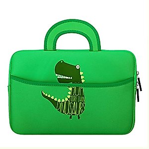 MoKo Fire HD 10 Inch Kids Tablet Sleeve Case Bag, [Shock-Proof] Zipper Handle Pouch Portable Neoprene Case Cover fits Fire HD 10 Plus 2021, Fire HD 10 Kids & Pro 2021 - Dinosaur Green