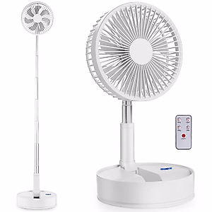 EZYDAYYI Battery Operated Floor Standing Fan Foldable Oscillating Desk Fan for Bedroom, Rechargeable 7200 mAh 8 inch Portable Small Room Fan Camping Travel Cooling Fan with Remote, Timer and 4 Speeds