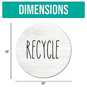 Rustic Recycle and Trash Magnets for Kitchen Trash Cans and Recycling Bins, Trash and Recycle Magnet Combo for Garbage Can Logo Symbol, 2 Magnetic Sticker Adhesives, 3.5" Circle, Outdoor Waste Bin