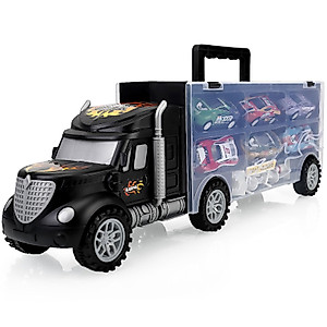 Toddler Toys for 3-4 Year Old Boys,Large Transport Cars Carrier Set Truck Toys with 12 Die cast Vehicles Truck Toys Cars,Ideal Christmas Easter Gifts Toys for Kids Age 3-7