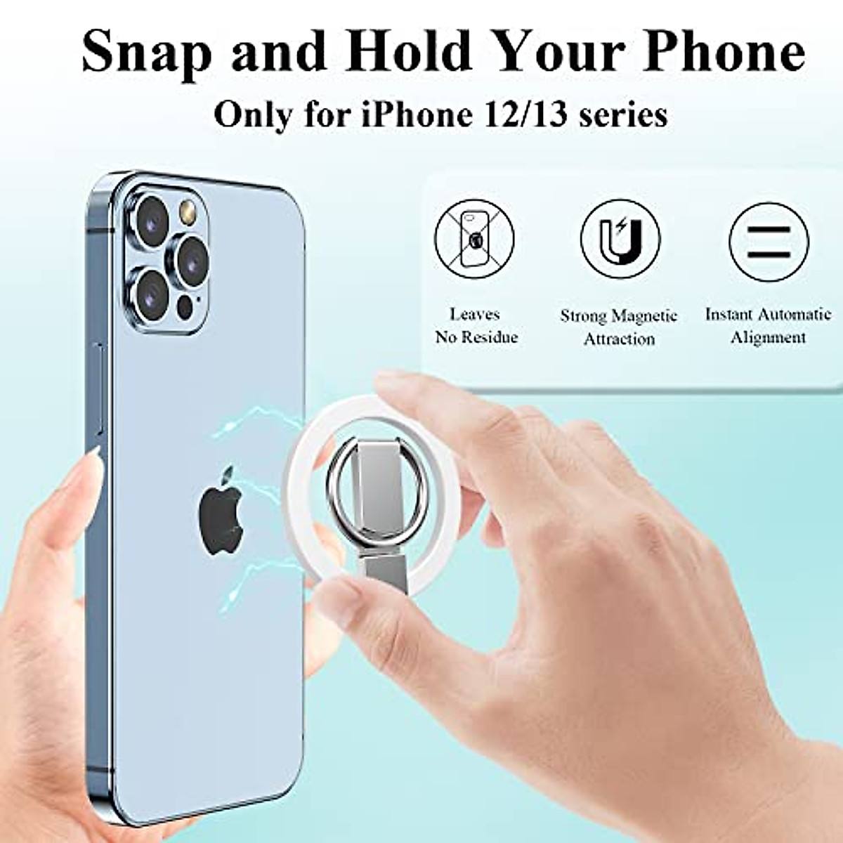 LDSXAY Universal MagSafe Ring 2 Pack + Magnetic Ring Holder, Magnetic Phone Grip for MagSafe Accessories 360° Adjustable Kickstand for iPhone 13 12 Pro Max/Pro/Mini - White