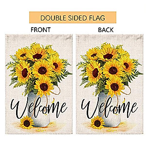 Hexagram Sunflower Arrangement Vase Welcome Garden Flag Double Sided,Burlap Summer Fall Farmhouse Outdoor Welcome Garden Decor,Small Garden Flag 12x18 Prime