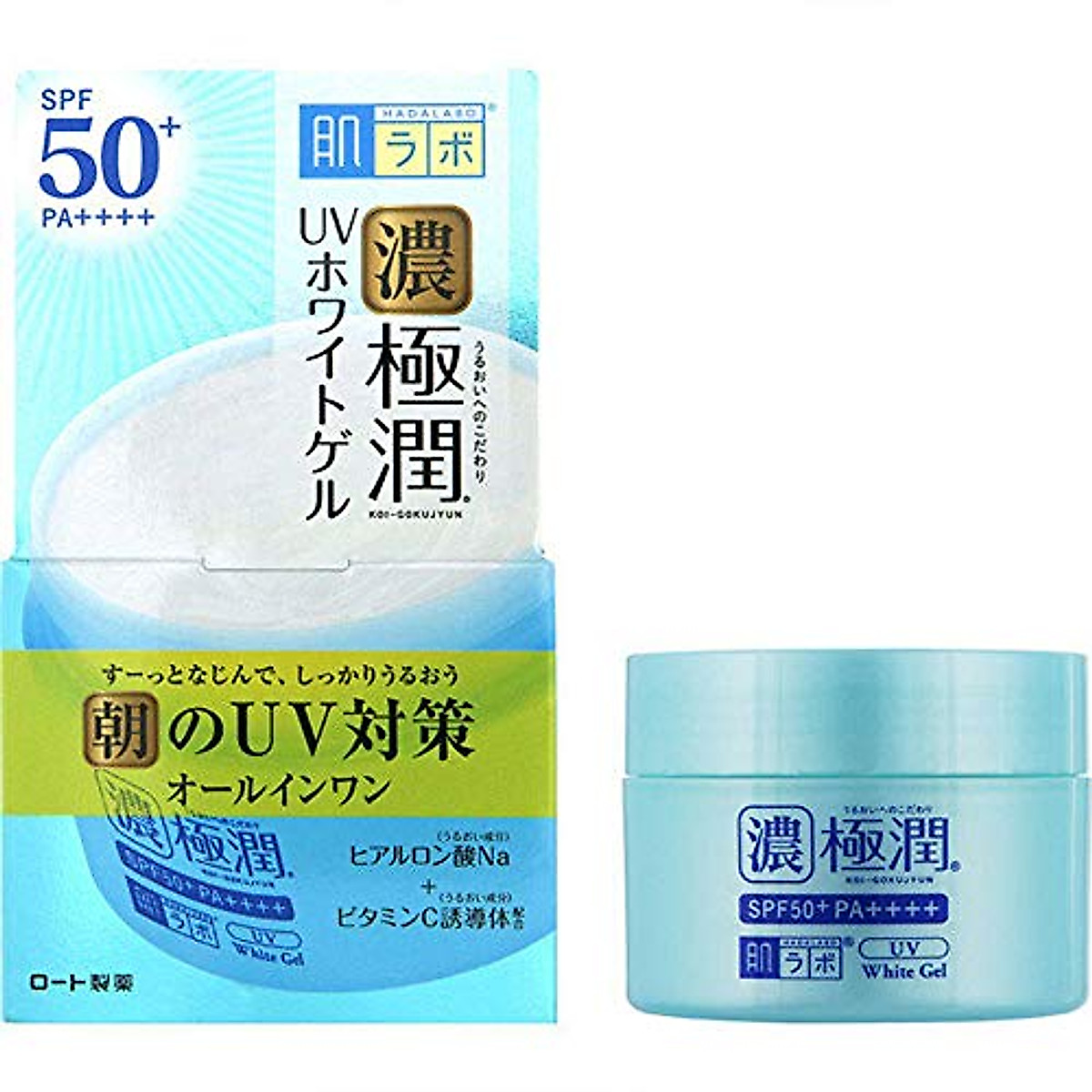Rohto New Hadalabo Gokujun All In One UV White Gel SPF50+^PA++++ - 90g (Green Tea Set)