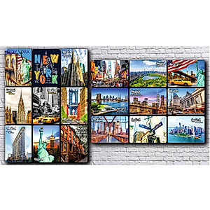 18 Pcs New York City Serie Rectancular Uv Printing Thick Wooden Souvenir Fridge Magnets 9 Pcs Horizontal 9 Pcs Vertical, 9x6.5 Cm