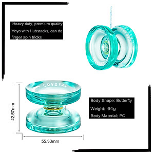 MAGICYOYO K2 Responsive Yoyo - Great for Kids and Beginners with Smooth Spins and Fingerspin Design - with Storage Glove, Bag, and 12 Yo-Yo Strings - Crystal Green