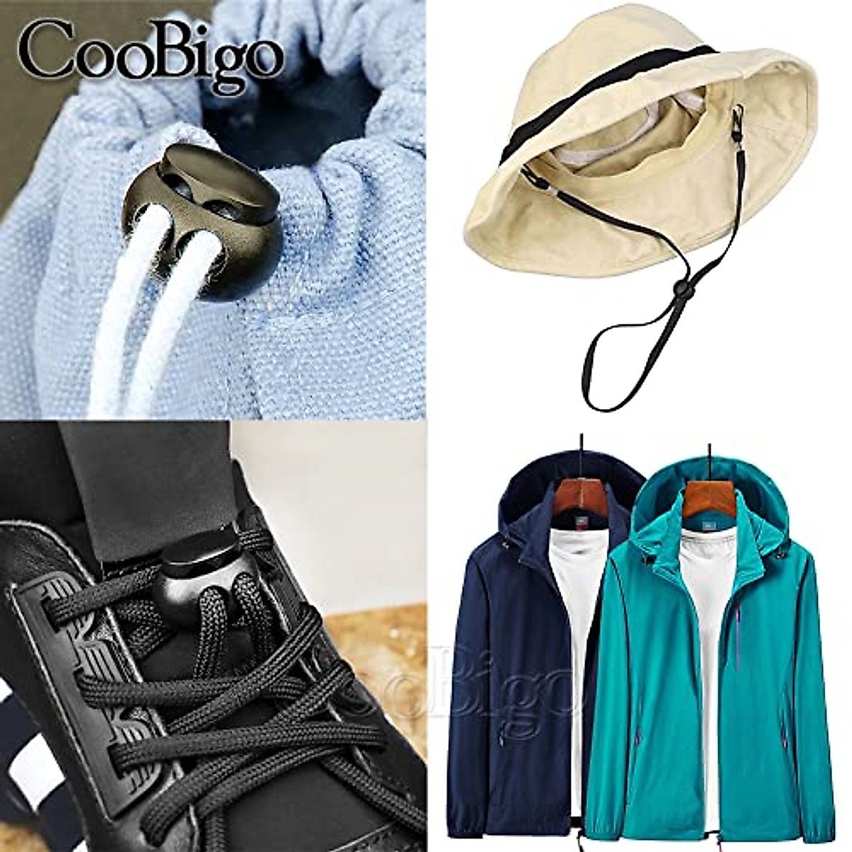 25pcs Spring Cord Lock End Stopper Fastener Slider Toggles Clip Double Hole Round Ball Plastic for Drawstrings Lanyard Paracord Elastic Bungee Shock Cord Rope