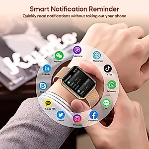 Smart Watch for Women,Bluetooth Call Answer/Dail Waterproof Fitness Smartwatch for Android iOS Phone Health Touch Screen Smart Watches Blood Pressure Blood Oxygen Heart Rate Sleep Monitor Pedometer
