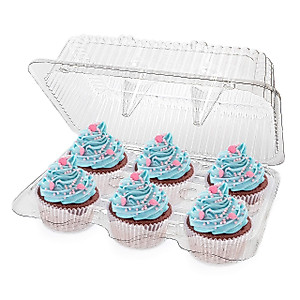 Stock Your Home 6-Compartment Plastic Cupcake Containers Disposable (40 Count) Clear Container with Connected Dome Lid, BPA Free, For Standard Sized Cupcakes