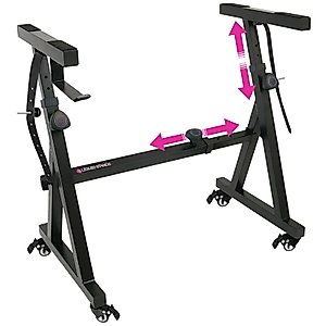 Liquid Stands Keyboard Stand w/ Wheels - Black Z Style Adjustable & Portable Professional Heavy Duty Digital Piano Stand - Fits 54-88 Key Electric Pianos - Sturdy Rolling Musical Keyboard Stand