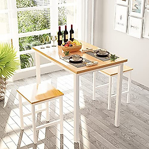 Recaceik 3 Piece Dining Table Set, Modern Bar Table Set w/ 2 Stools Kitchen Table Set for 2 Compact Design Kitchen Bar Table and Chairs for Dining Room, Living Room, Apartment, Small Space (Beige)