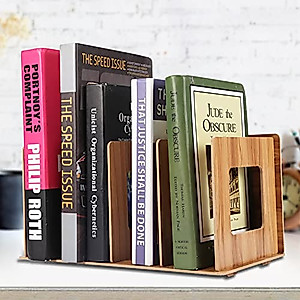 Yuecoom Wooden DIY Desktop Bookshelf, Portable Mini Books Rack, Sturdy and Durable for Storage Magazine Holder Students Kids Adult (Cherry Wood)