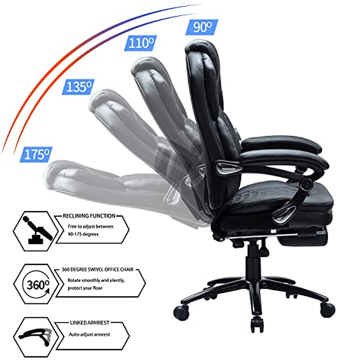 Kasorix Managerial and Executive Chair with Foot Rest, 400lbs Big and Tall Office Chair with Reclining Function,Office Chair for Heavy People,Oversized Office Chair Home Office Chair (Black)