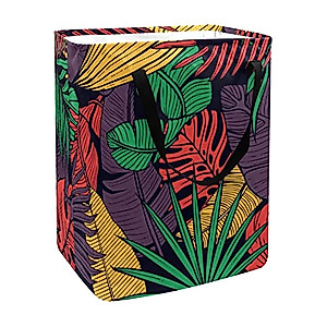 Tropical Leaves Print Collapsible Laundry Hamper, 60L Waterproof Laundry Baskets Washing Bin Clothes Toys Storage for Dorm Bathroom Bedroom