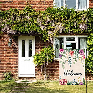 Louise Maelys Welcome Spring Summer Garden Flag 12x18 Double Sided, Burlap Small Vertical Spring Floral Flower Garden Yard Flags for Outside Outdoor House Seasonal Decoration (ONLY FLAG)