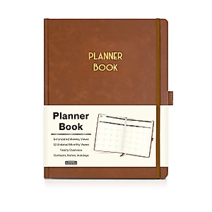 Dunwell Large Undated 2023 Planner Hardcover - 8.5x11” Blank Planner Book, Faux Leather Cover, Agenda with No Date, Weekly-Monthly Goal Setting Section, Lined Daily Blocks, Ribbon Bookmarks