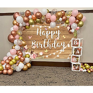 Rustic Wood Floral Birthday Backdrop Spring Flower Wood Glitter Happy Birthday Photography Background for Women Photo Booth Props Kids Adult Birthday Wedding Party Cake Table Decoration