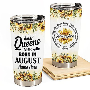 Birthday Tumbler Gifts for Women Girls Daughter Friends Sisters Queens Are Born In August Personalized Tumblers Cup Birth Month Bday Floral Stainless Steel Insulated Travel Coffee Mug with Lid 20oz