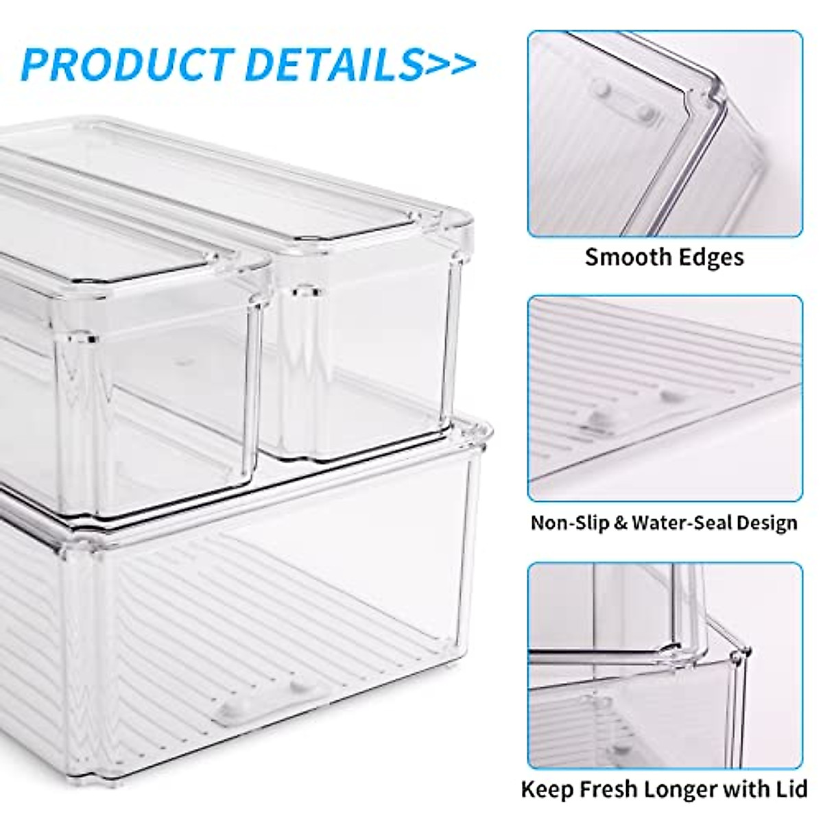 Ellennice 7 Pack Fridge Organizers-Stackable Refrigerator Organizer,Clear Plastic Storage Bins, BPA-Free Fridge Organizers and Storage Clear for Food, Drinks, Fruits, Vegetable Storage
