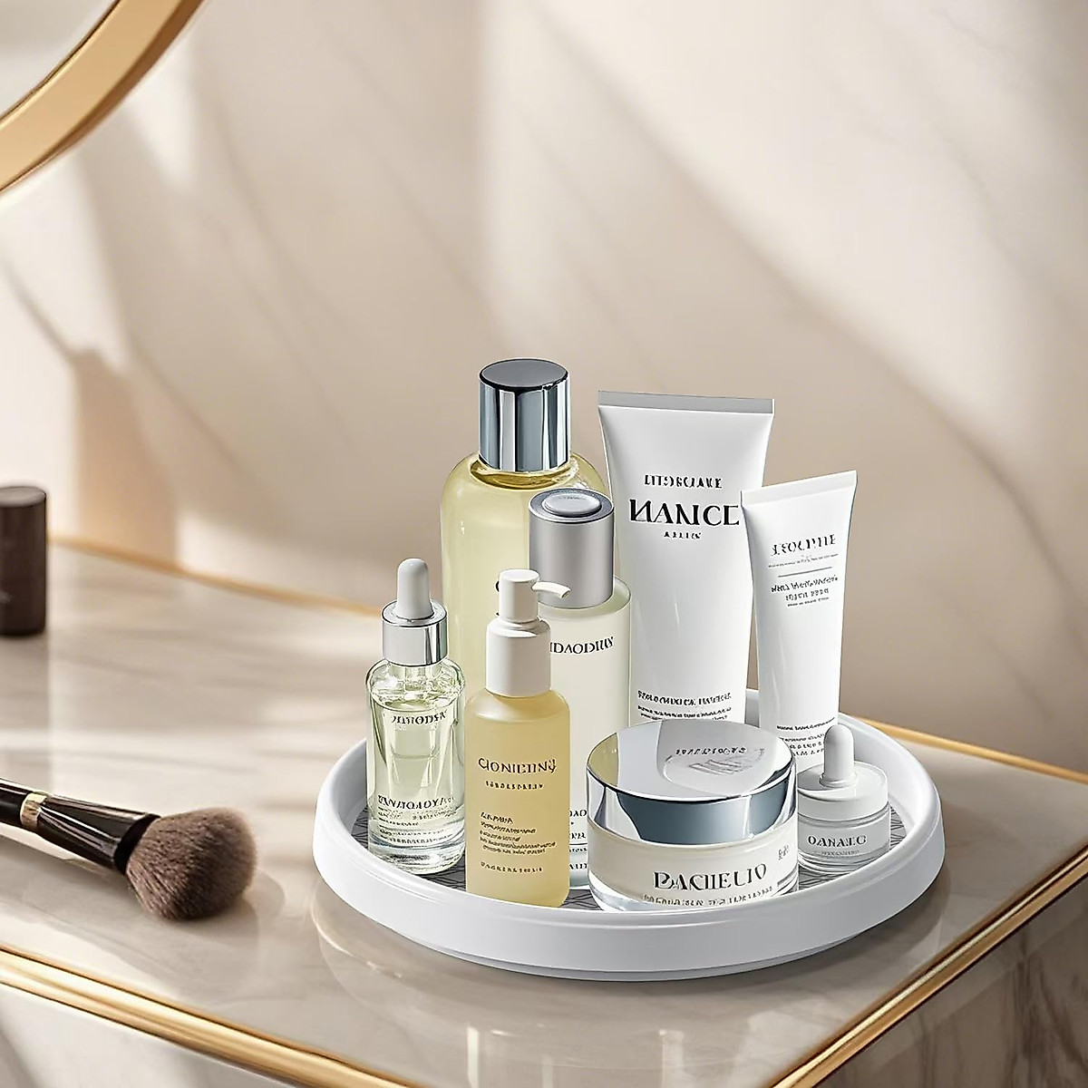 Pretireno Lazy Susan Turntable 2 Pack , Non-Skid Lazy Susan Organizer 10 Inch for Cabinet, Pantry, Kitchen, Countertop, Vanity Display Stand White/Gray