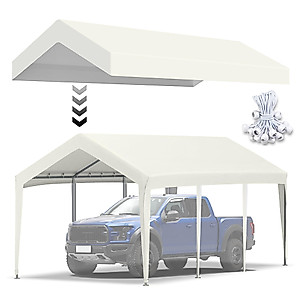 Carport Canopy 10' x 20' Outdoor Carport with Ball Bungees 600D Oxford Tearproof Replacement Canopy Tent Top Garage Shelter Cover Waterproof & UV Protection，Not Included Frame 22pound Heavy