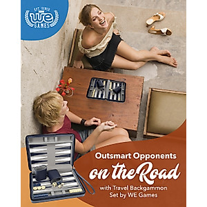 WE Games Backgammon Set, Board Games for Adults - Travel Games - Magnetic with Navy Blue Leatherette Backgammon Board and Carrying Strap - Travel Backgammon Sets for Adults