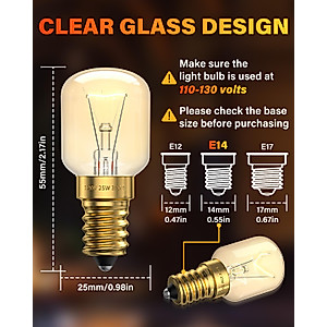 TobeBright 25 Watt Oven Light Bulbs Replacement 120V - E14 T25 Appliance Small Screw Light Bulb Warm White,Heat Resistant Bulb 300℃,Clear Glass,Dimmable for Microwave,Refrigerator,Oven,Salt Lamp