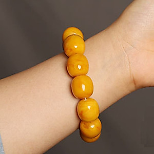 DHJY Natural Amber Chicken Oil Yellow Beeswax Bracelet Original Stone Single Circle Bead Bracelet Jadeware Jewelry Unisex,18mmX18