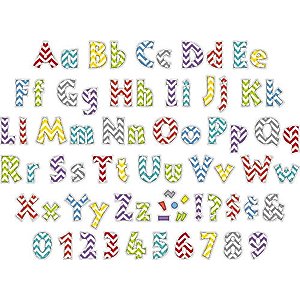 Barker Creek Letter Pop-Out Set of 3, 4" Chevron, Mixed-Design, 255 Upper and Lowercase Letters, Numbers, and Punctuation Marks in Each of 3 Designs, 765 Characters Total (4303)