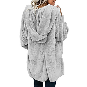 Dokotoo Grey Medium Long Sleeve Fuzzy Fluffy Sherpa Overcoat for Women