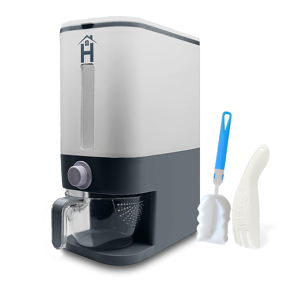 Homglee Rice Dispenser 25 Lbs – Moisture Proof Rice Container with Measuring Cup for Kitchen Pantry – Ideal Rice Storage Container with Lids & Built-in Box for Grains Cereals Soybean Corn – Grey