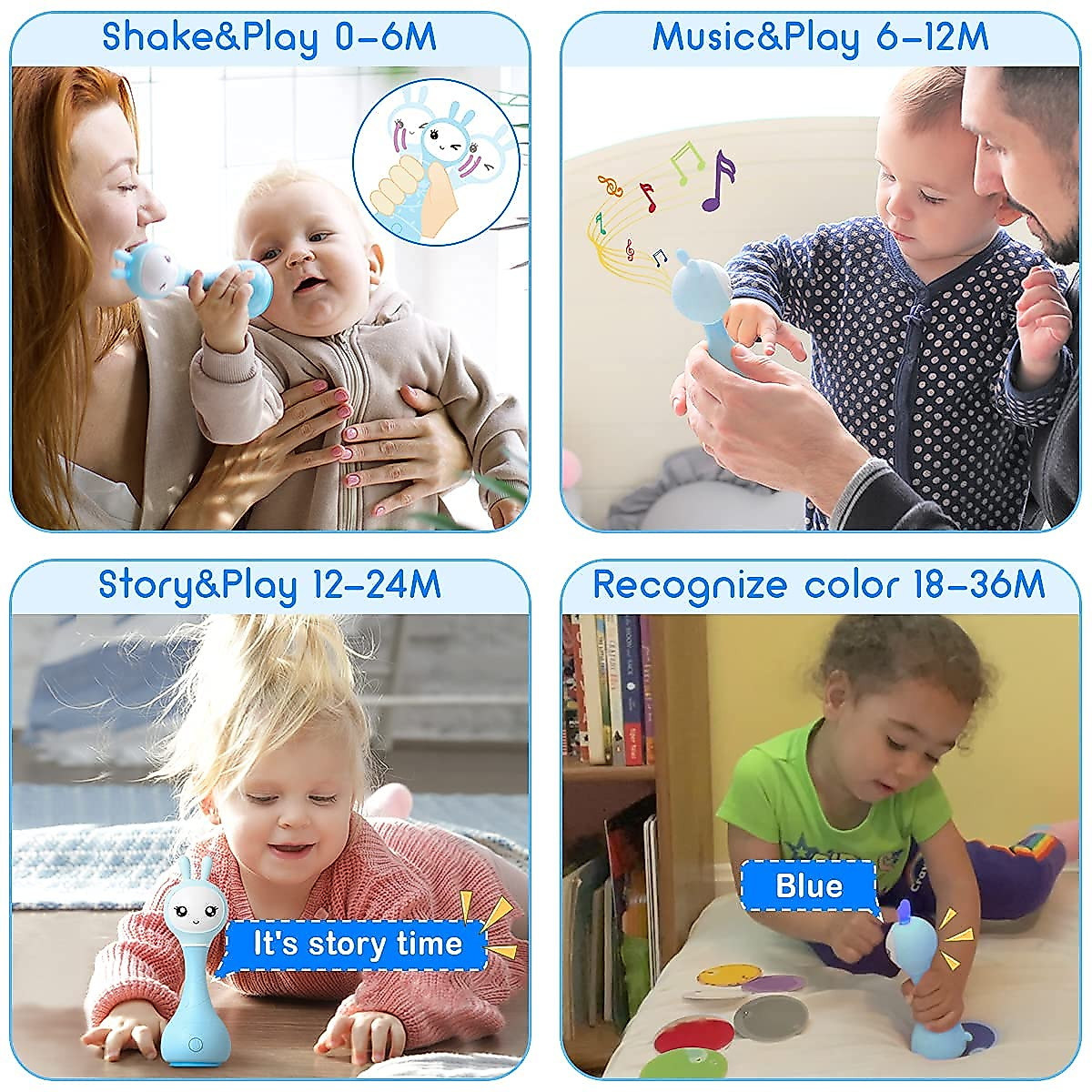 Alilo Bunny Baby Rattle Shaker and Teether Toys,Electronic Rattle Infants Toy,9 Kinds of Color Learning and Educational Toys with Music & Light for 0-6-12 Months, Gift for Newborns Girls Boys Toddlers