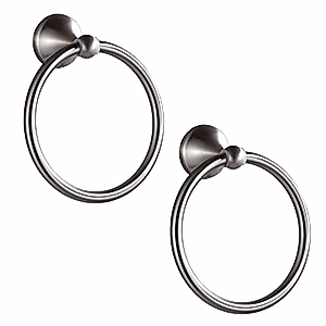 Orlif Bathroom Towel Ring，Metal Heavy Duty Metal Hand Towel Holder Round Bath Towel Holder Hangers with Wall Mount Hardware（2 Pack，Drill Needed） (Brushed Nickel)