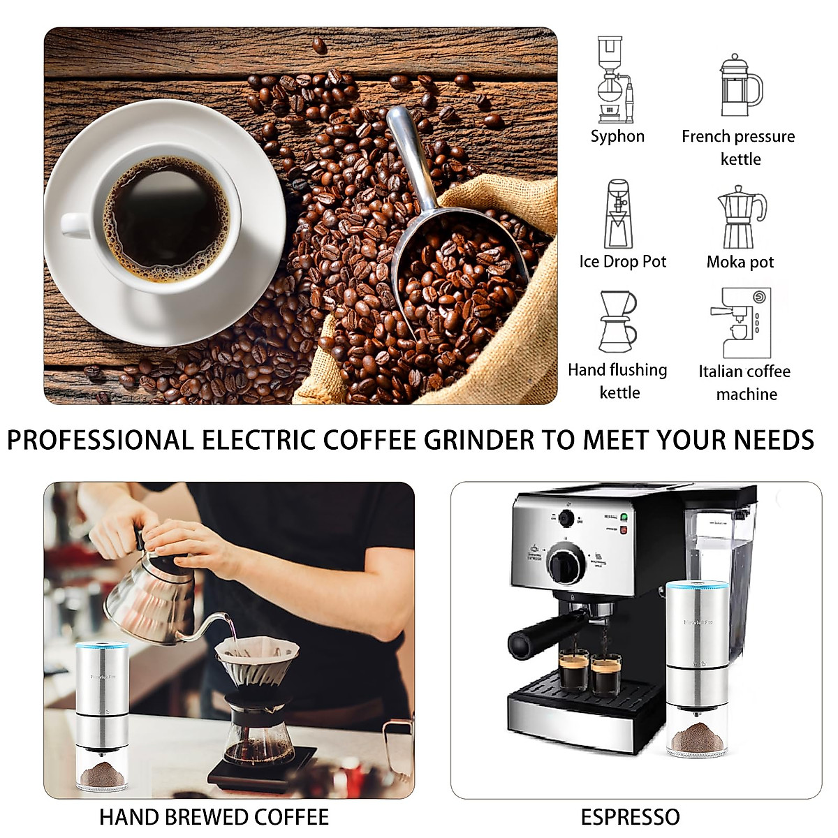 NewlukPro Coffee Grinder Electric, Portable Mini Conical Burr Mill, Stainless Steel Compact Cafe Grind with Precise Adjustable Settings,Automatic Coffee Bean Grinding for Drip Espresso PourOver