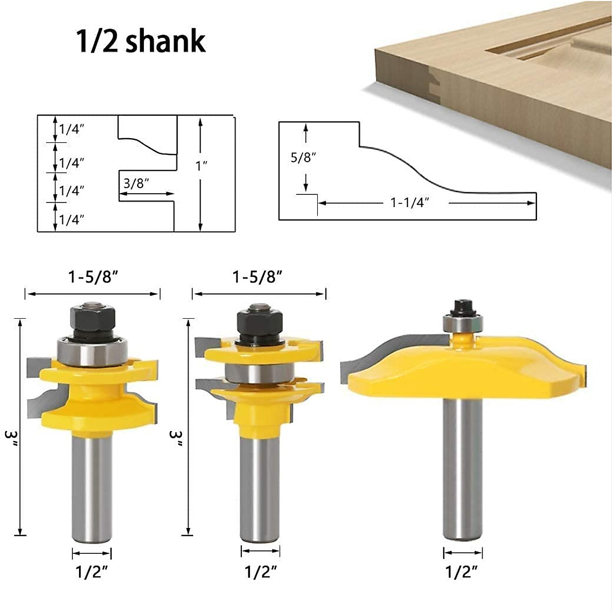 APLUS 3Pcs Ogee Rail & Ogee Raised Panel Router Bit Set [ 1/2-Inch Shank ], Wood Milling Cutter Woodworking Tool